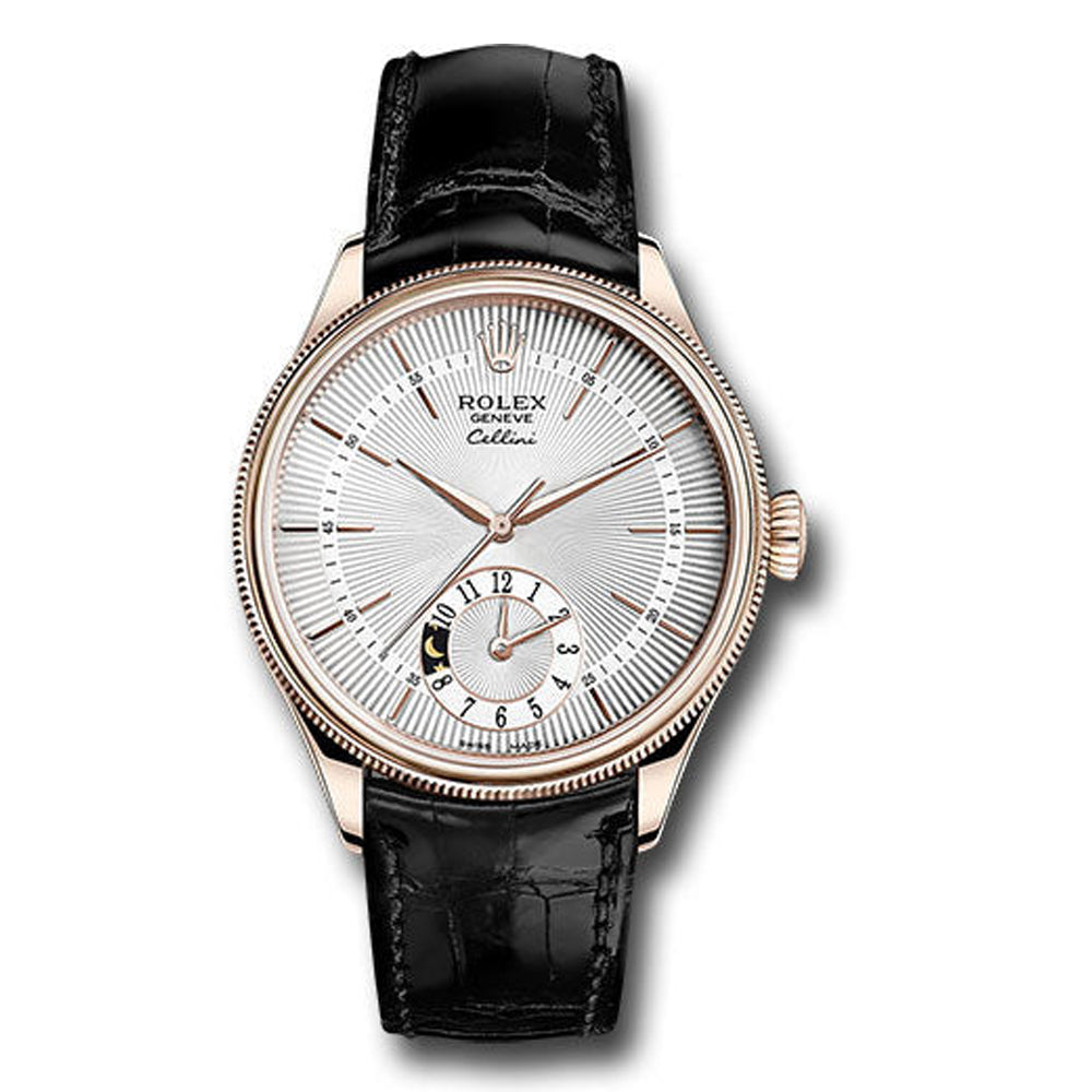 Rolex Cellini Dual Time Watch - Everose - Silver Dial - Black Leather