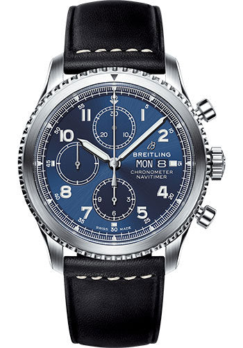 Breitling Aviator 8 Chronograph 43 Watch - Steel Case - Blue Dial - Bl