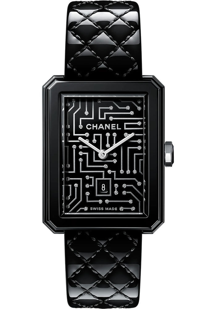 Chanel BOYFRIEND CYBERDATA Quartz Watch - Medium Steel Case - Black Di